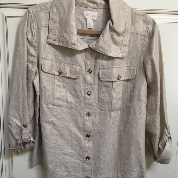 Chico's | Tops | Chicos Shine Linen Jacket Top Size Medium Nwt | Poshmark